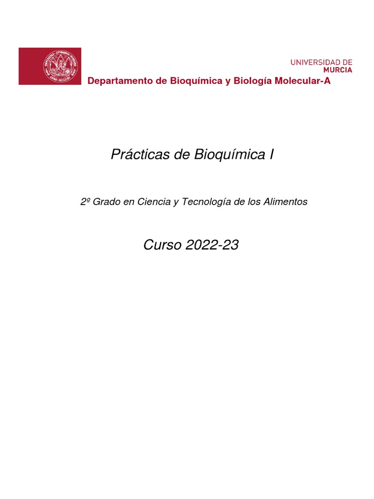 Bioquímica I CYTA Cuaderno de Prácticas 2022-23 Nuevo | PDF | Constante de disociación ácida ...