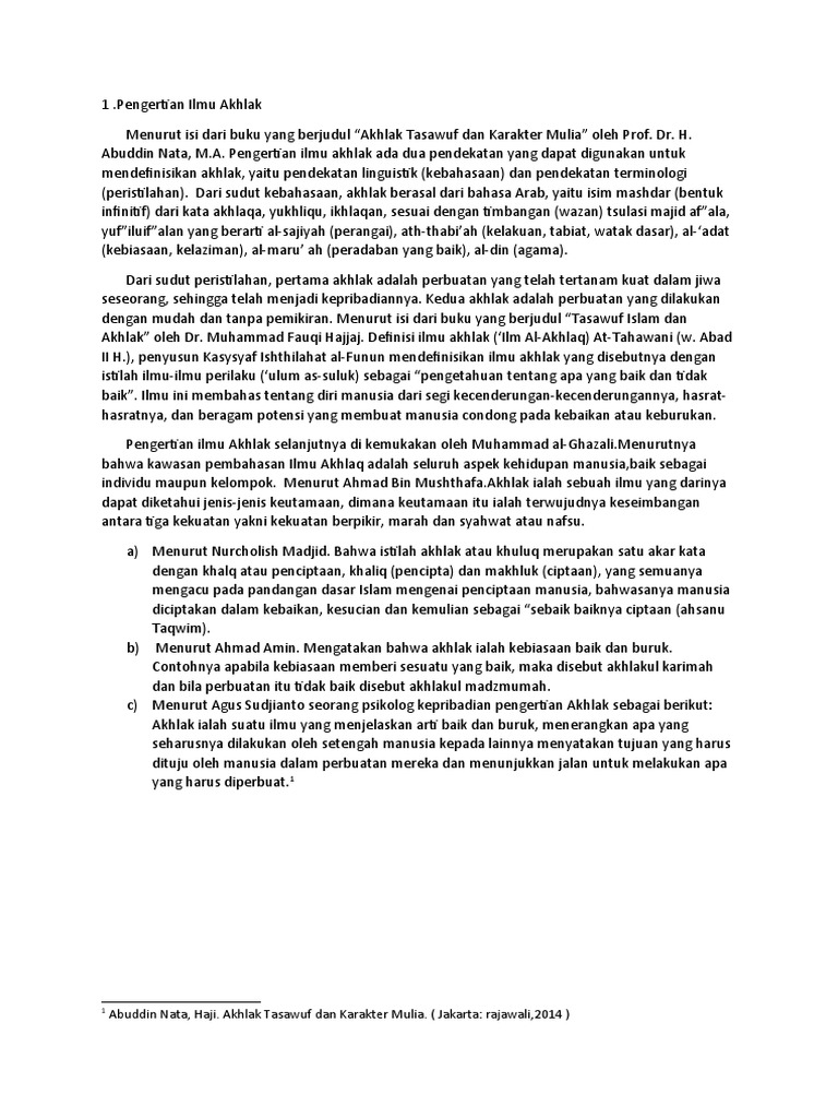 Abuddin Nata, Haji. Akhlak Tasawuf Dan Karakter Mulia. (Jakarta ...