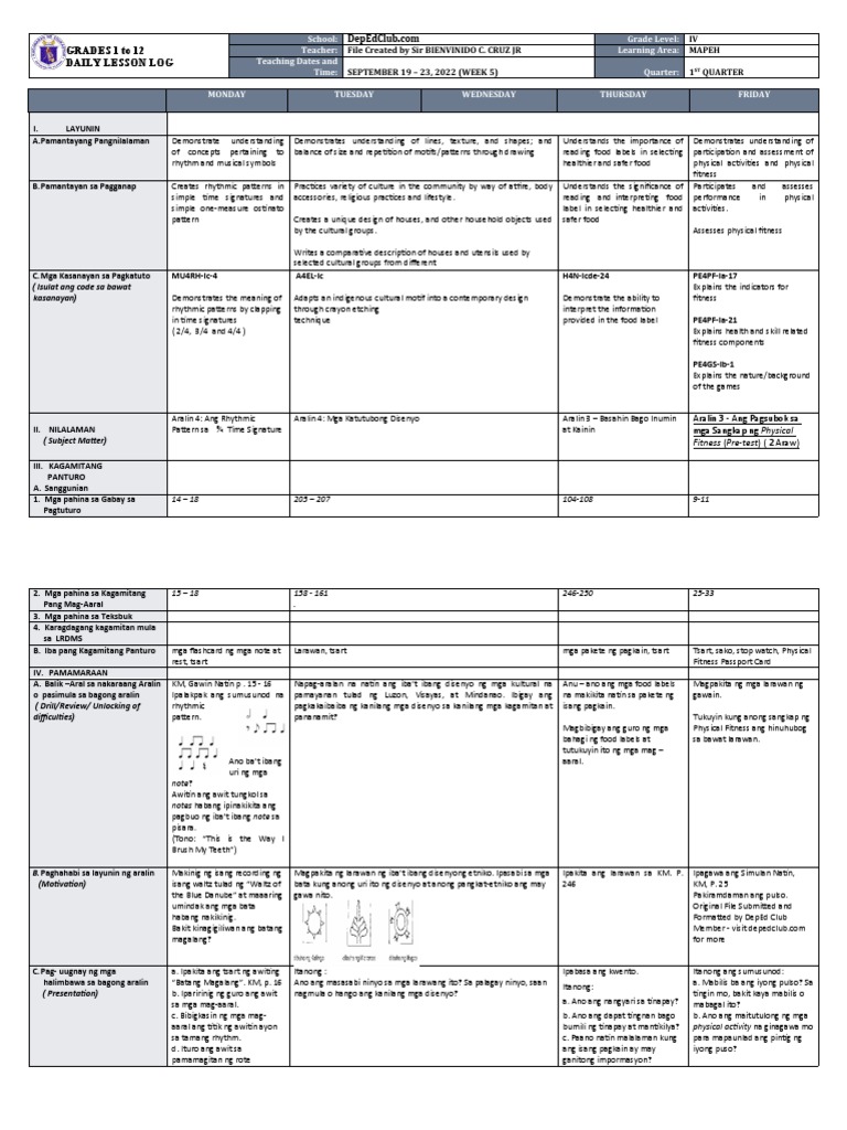 DLL_MAPEH 4_Q1_W5 | PDF | Cognitive Science | Musical Forms