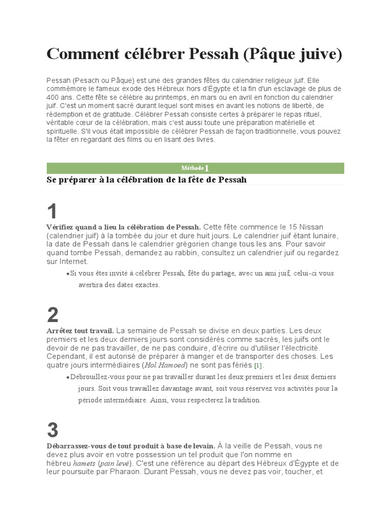 Célébrer Pessah : Guide pratique | PDF | Pâque | Calendrier hébraïque