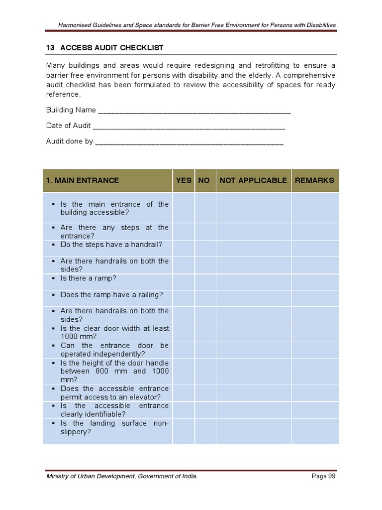 Guidelines Audit Checklist Barrier Free Buildings | PDF | Stairs ...