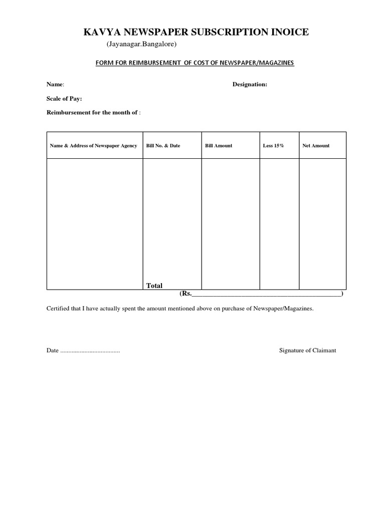 Forms For Reimbursement of Cast of Newspaper | PDF
