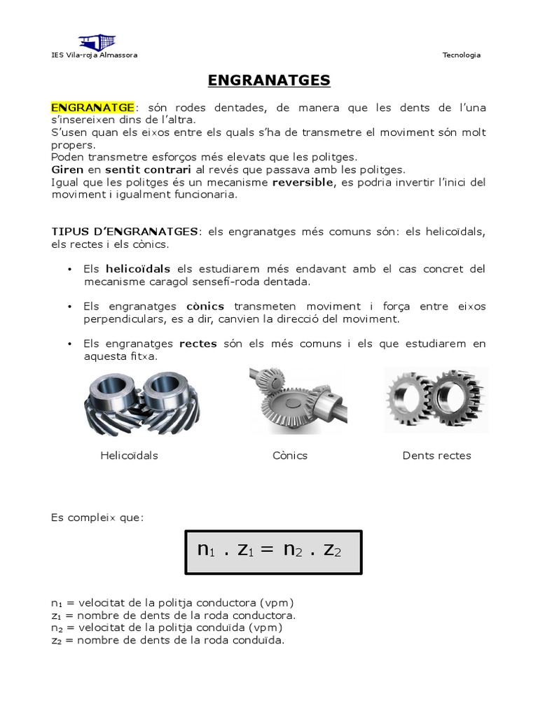 Mecanismes Fitxa 3 Engranatges | PDF