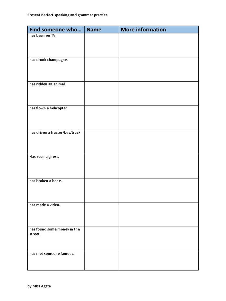 Present Perfect - Find Someone Who | PDF