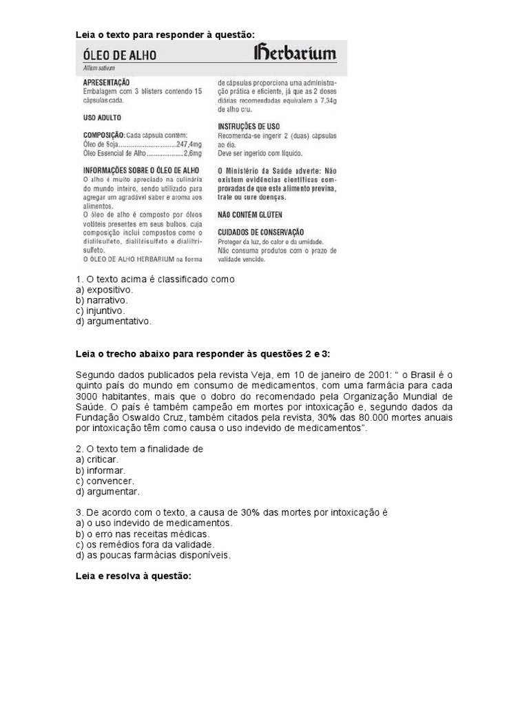 Leia o texto para responder à questão | PDF | Remédio | Medicina Clínica