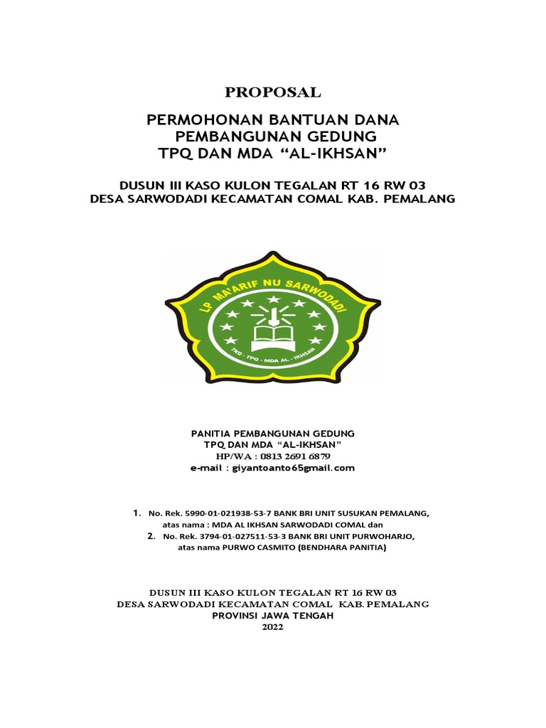 Proposal Pembangunan Tpq-Mda Al-Ikhsan-4 | PDF