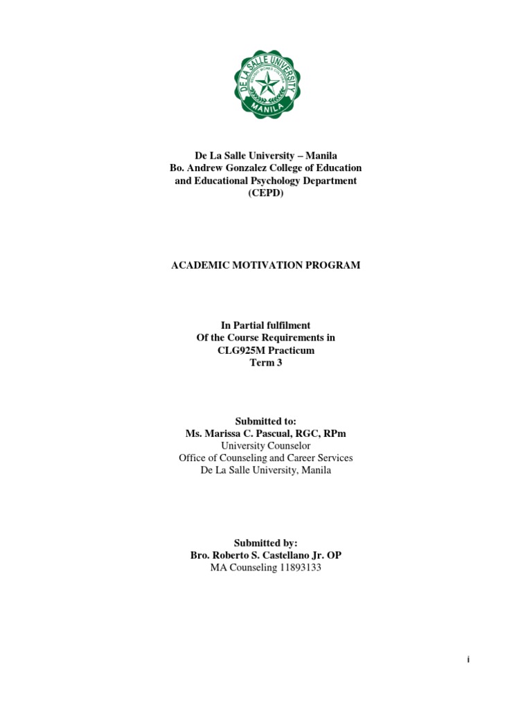 Academic-Motivation - Program Bro. Roberto S. Castellano Jr.,OP | PDF ...
