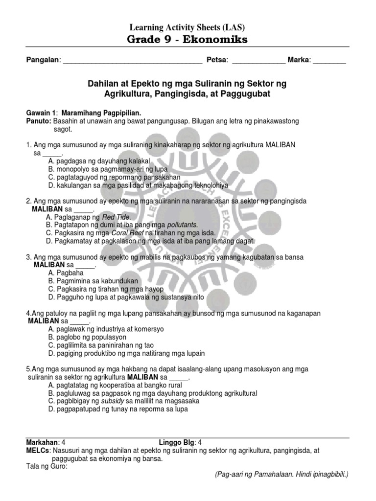 RTP LAS 4 GRADE 9 Q4 Fourth Week | PDF