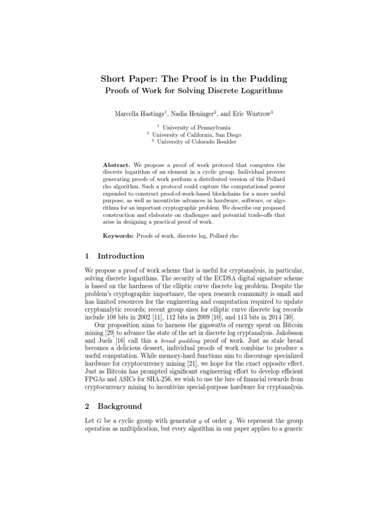 Proof of Work Based On Discrete Logarithm | PDF | Cryptography | Logarithm