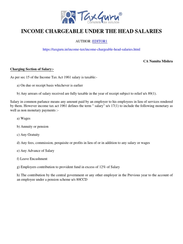 Income Chargeable Under The Head Salaries - Taxguru - in | PDF ...