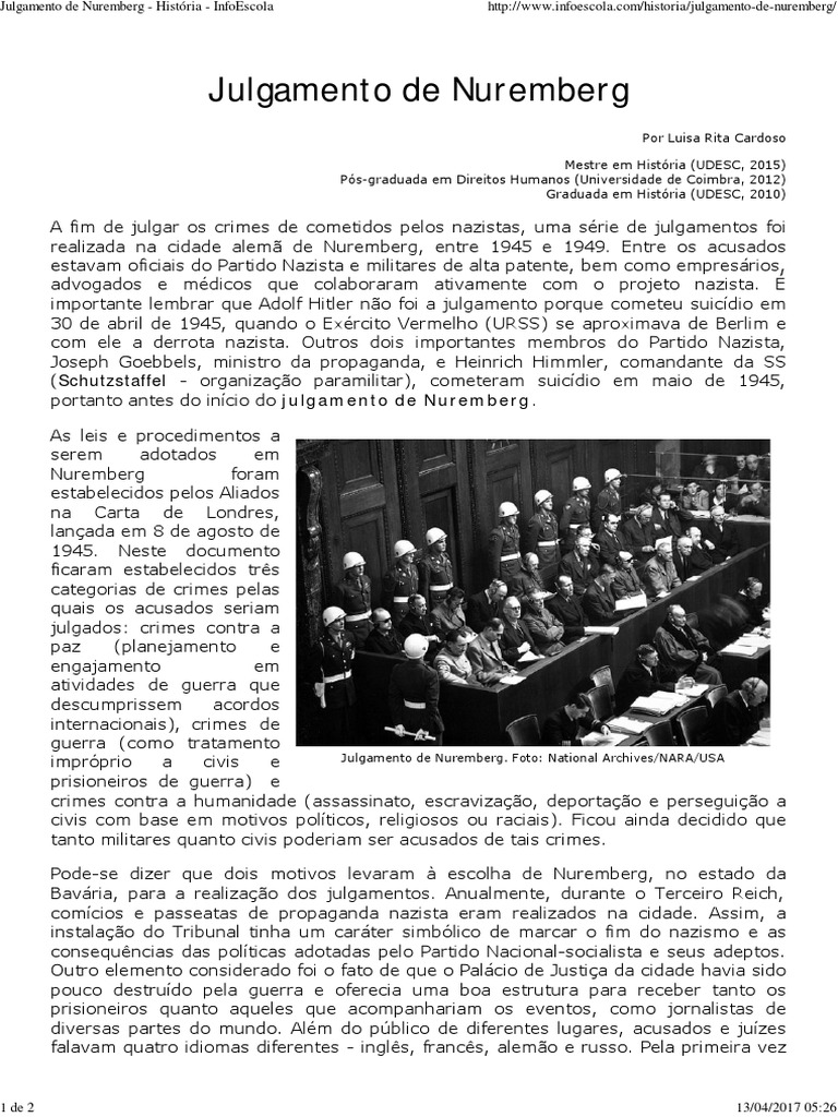 9c Atividade - Julgamento de Nuremberg | Download grátis PDF | Alemanha nazista | Julgamentos de ...