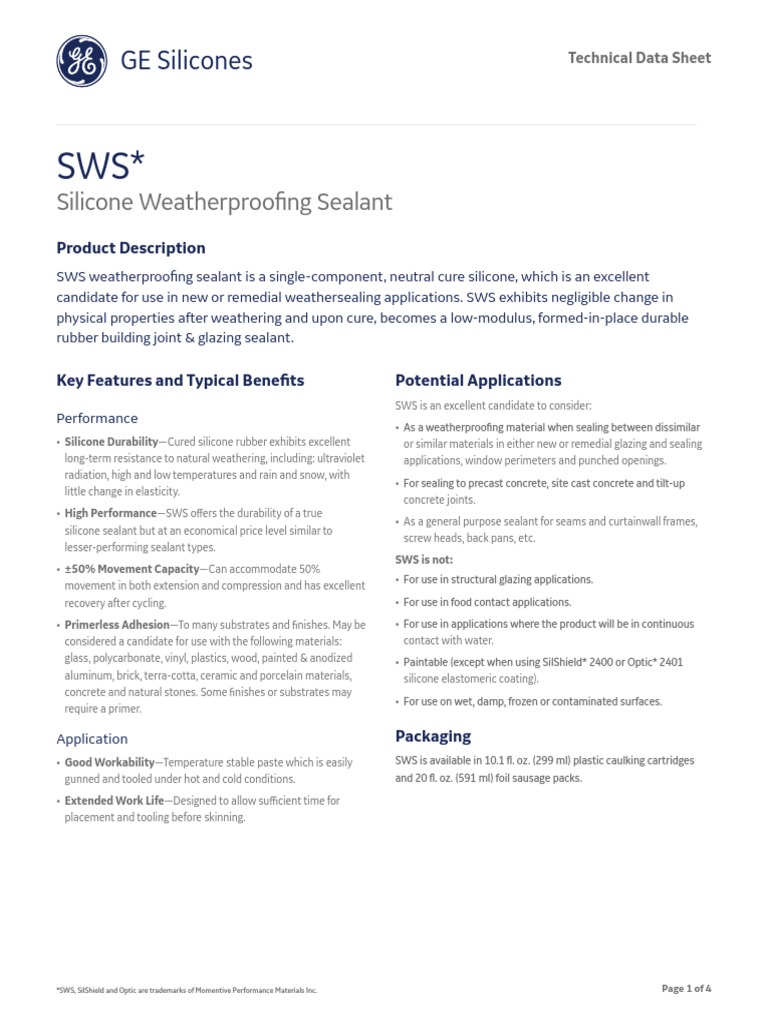 SWS Data Sheet | PDF | Silicone | Concrete