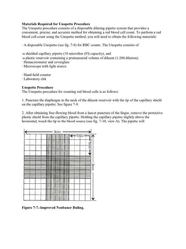 Unopette Procedure | Capillary | Nature