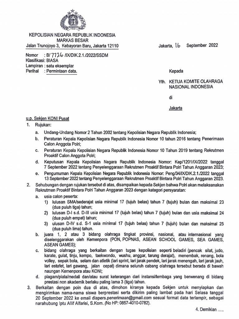 Surat Kepada Koni | PDF