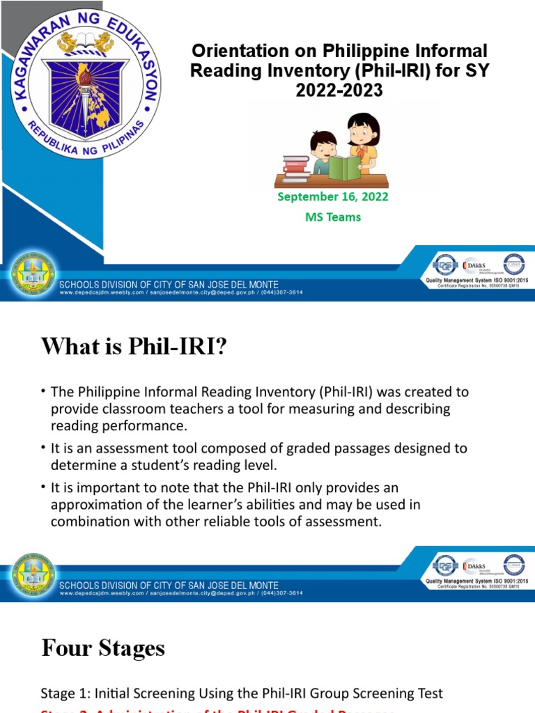 Phil IRI Orientation Graded PassagesSY 2022 2023 | PDF | Reading ...