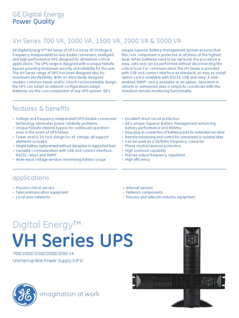 GE - Critical Power VH Ups Datasheet | PDF | Power Supply | Electronics