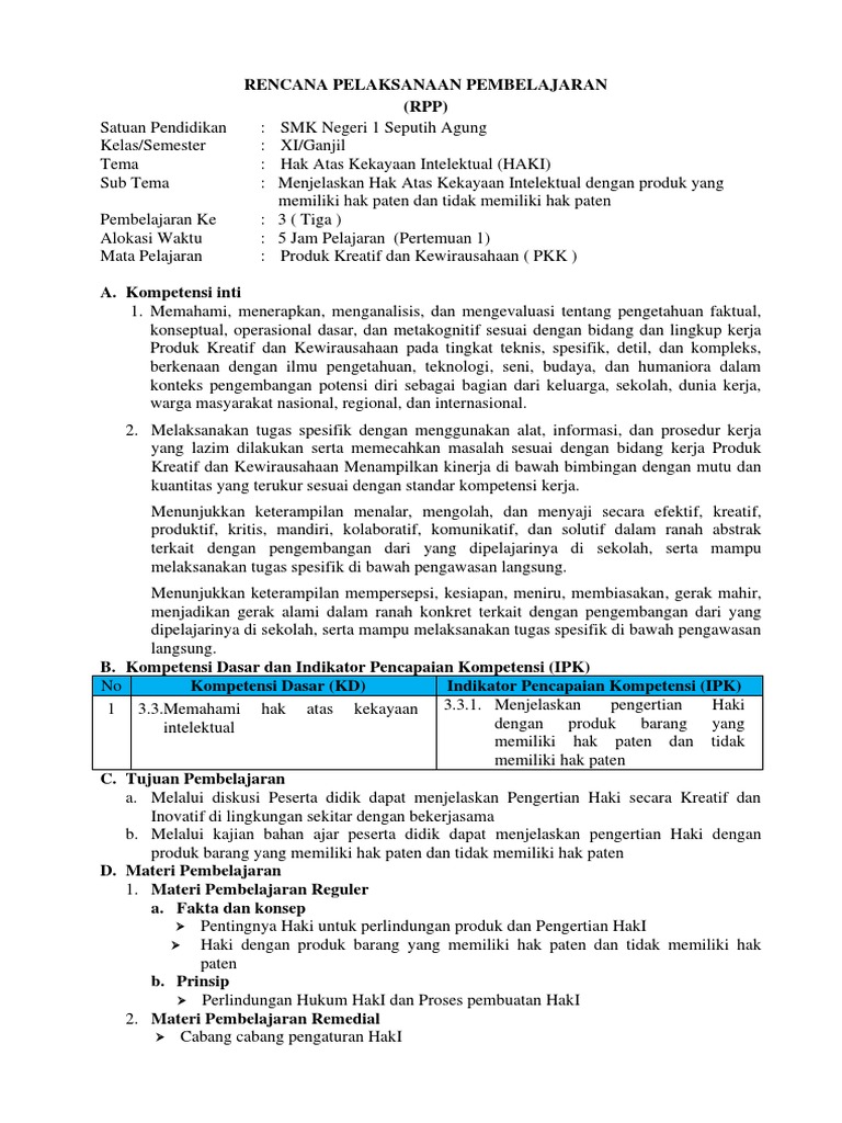 Contoh RPP Haki PBL | PDF