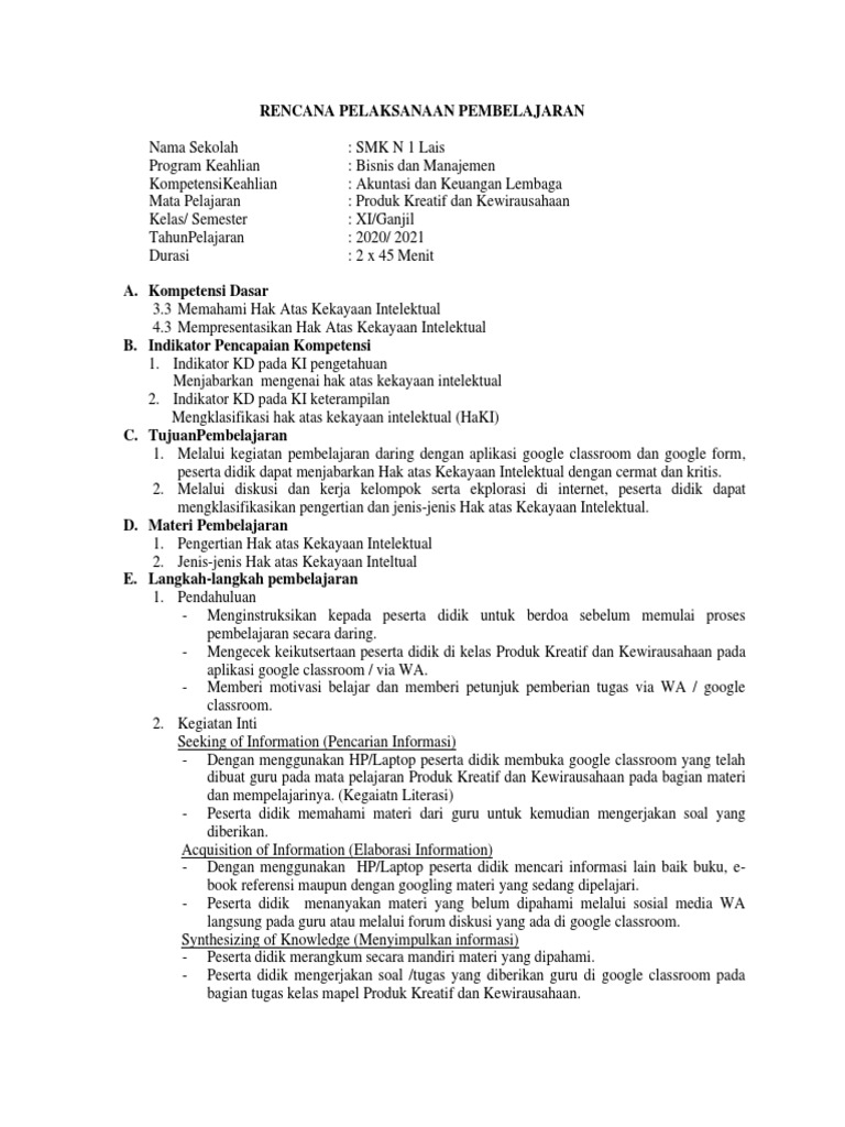 Contoh RPP Haki 2 | PDF