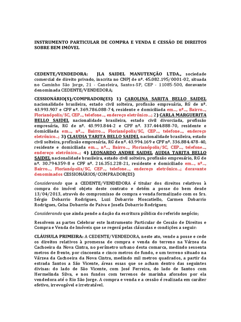 Contrato De Cessao De Direitos Jla Pdf Direito Civil Sistema