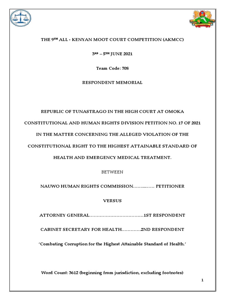 9th All-Kenyan Moot Court Competition Respondent Memorial | PDF ...