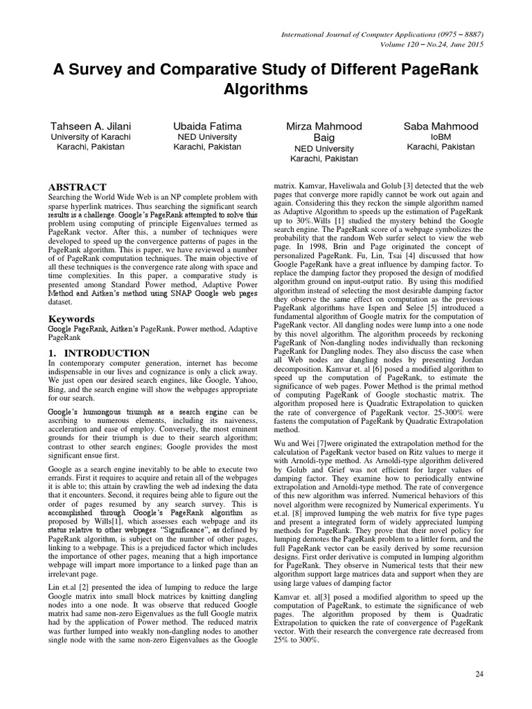 A Survey and Comparative Study of Different Pagerank Algorithms | PDF