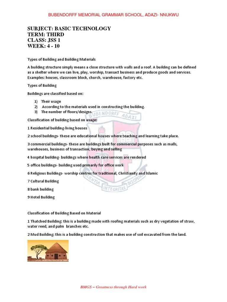 Jss 1 Basic Technology Week 4 - 10 | Download Free PDF | Building ...