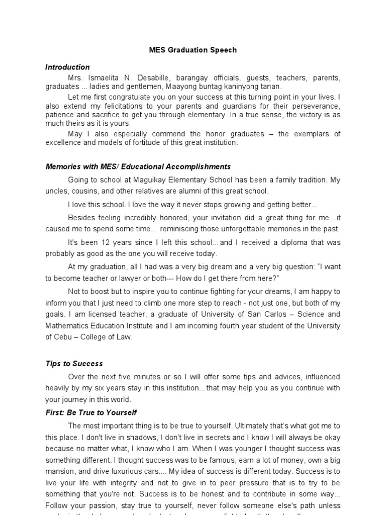 Graduation Speech | PDF | Self Esteem | Schools