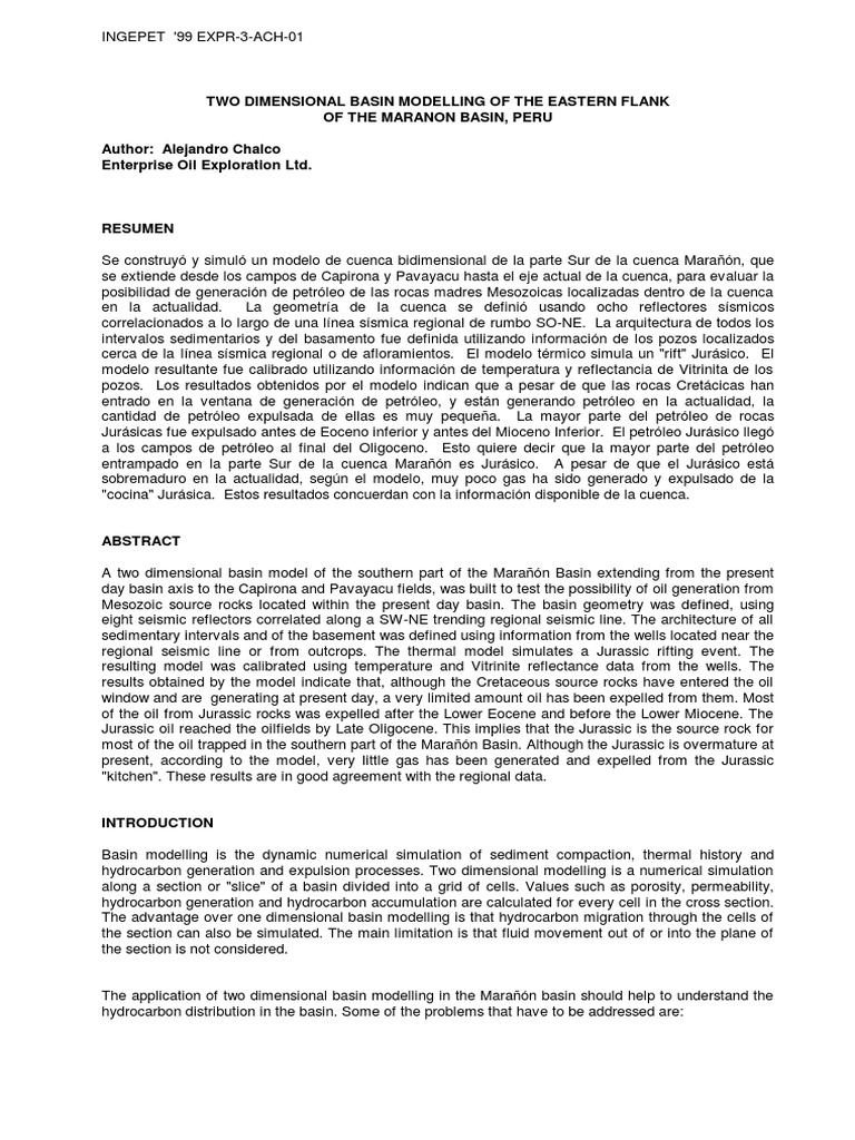 Marañon D Basin Modelling, Alejandro Chalco INGEPET99 | PDF | Ciencias ...
