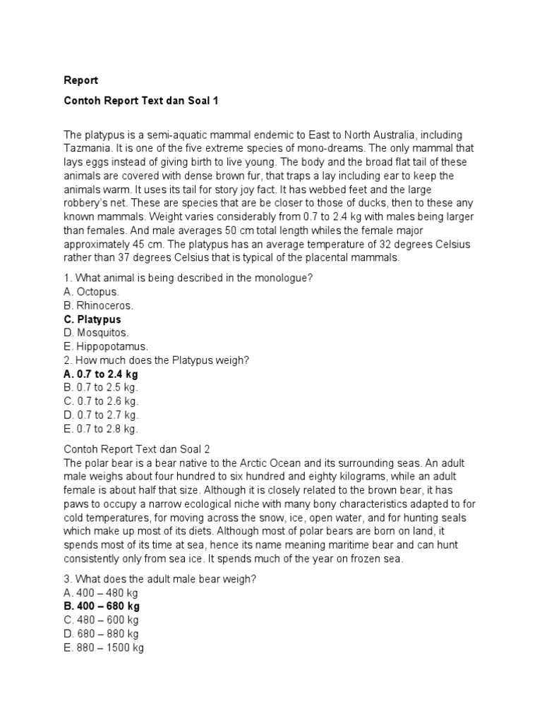 Contoh Report Text Dan Soal 1 | PDF