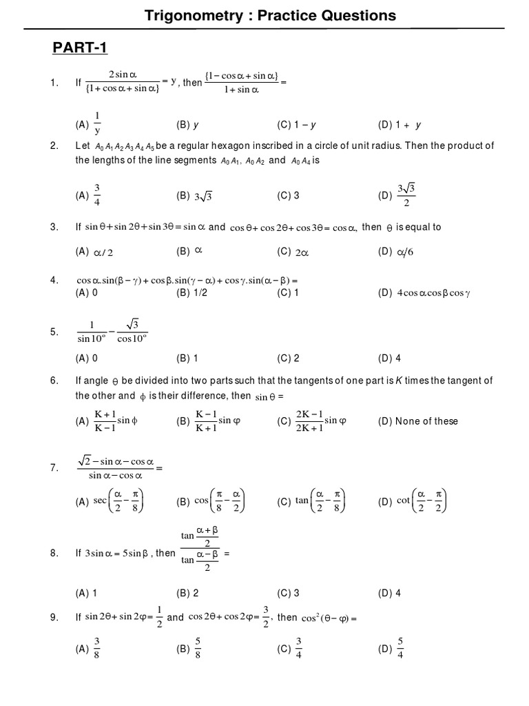 Trigonometry - Practice Problemsalpha | PDF | Trigonometry ...