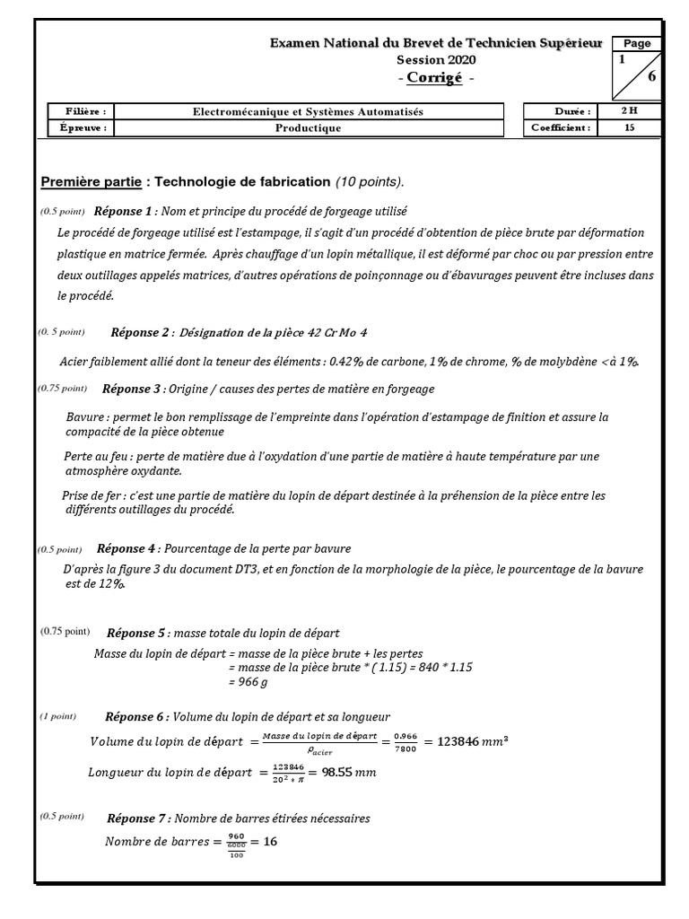 Corrigé BTS 2020: Productique et Maintenance | PDF | Audit | Chrome