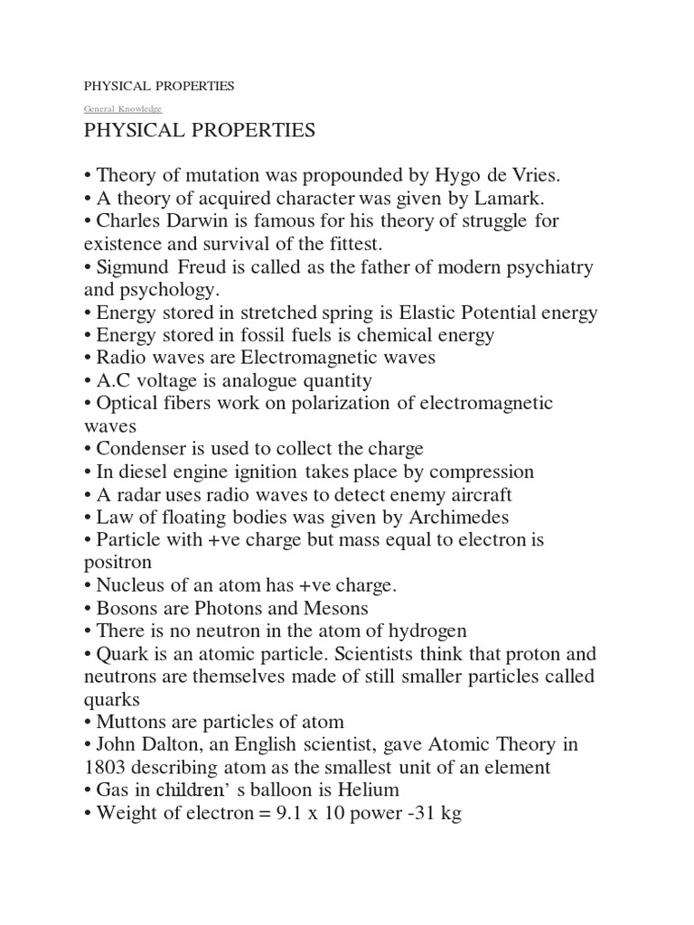 PPSC Physical Properties | PDF | Atoms | Electron
