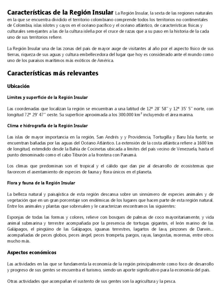 Características de La Región Insular La Región Insular | PDF | Ciencias ...