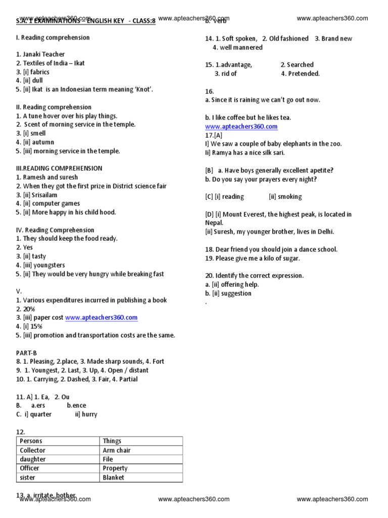 8th English Key | PDF