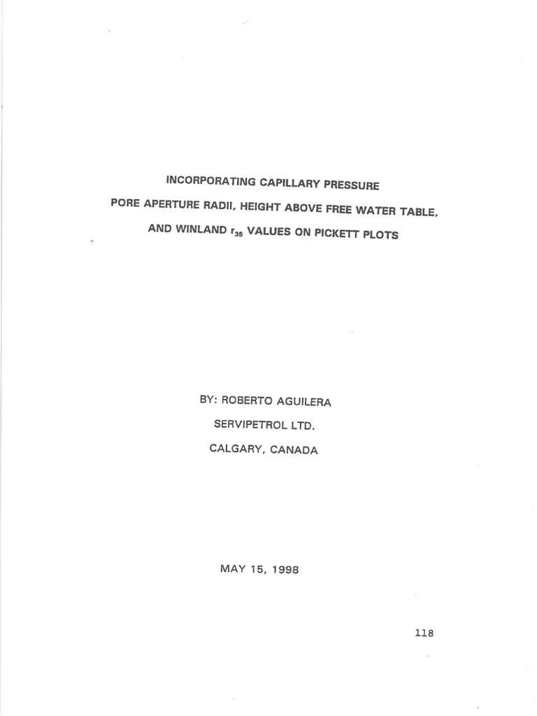 Aguilera 1998, Incorporating Cappillary Pressure Pore Aperture Radii ...