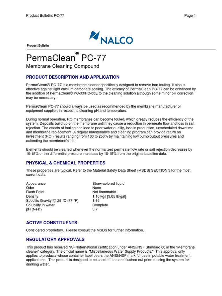 Product Bulletin - PC-77 | PDF | Membrane | Water