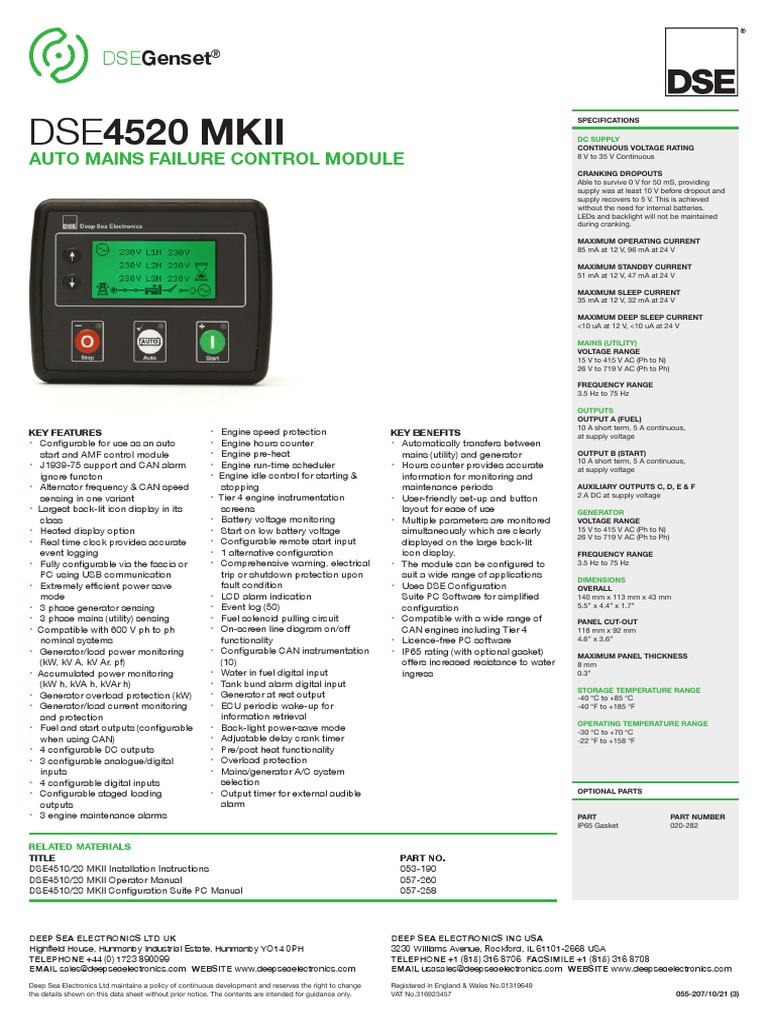 DSE4520 MKII Data Sheet | Download Free PDF | Mains Electricity | Alternating Current