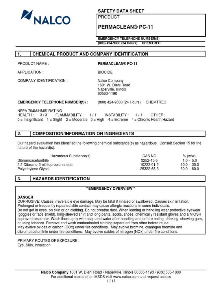 MSDS Permaclean - PC - 11 | PDF | Hazardous Waste | Dangerous Goods