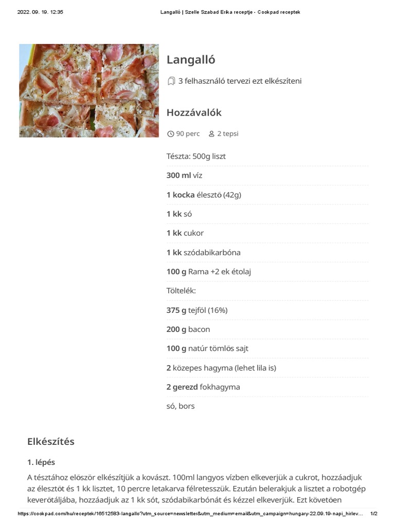 Langalló - Szelle Szabad Erika Receptje - Cookpad Receptek | PDF