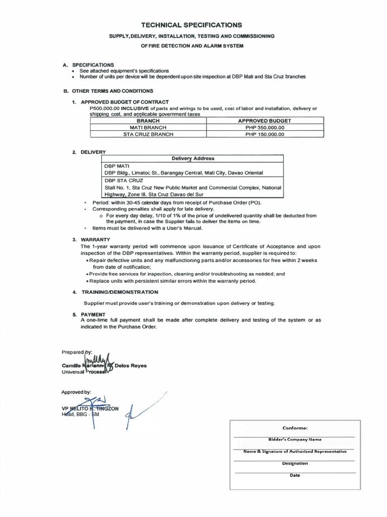 Tech Specs FDAS 2 | PDF | Equipment | Manufactured Goods