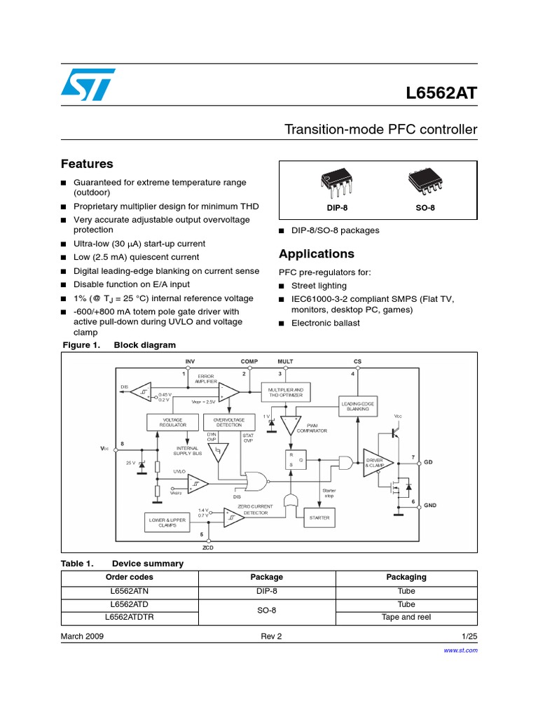 Transition-Mode PFC Controller: Features | PDF | Rectifier | Amplifier