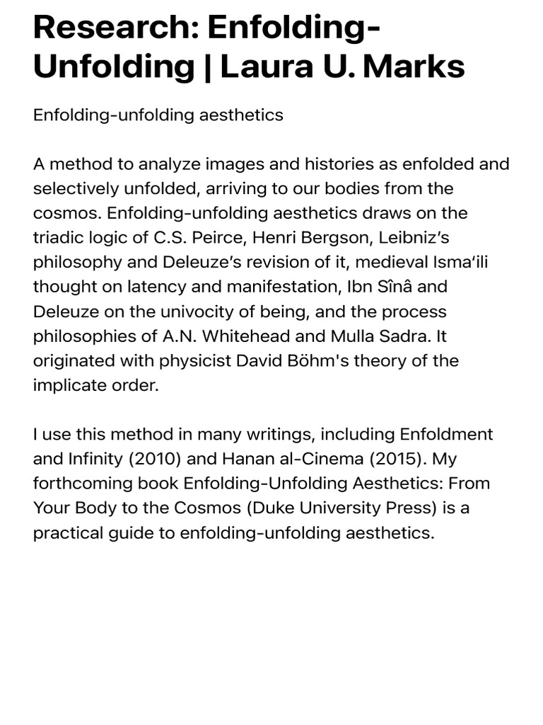 Enfolding-Unfolding Aesthetics: An Overview of Laura U. Marks' Theory ...