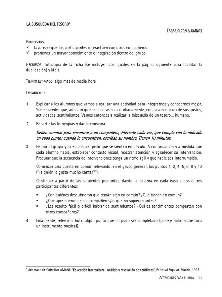 La Búsqueda Del Tesoro - Dinámica | PDF