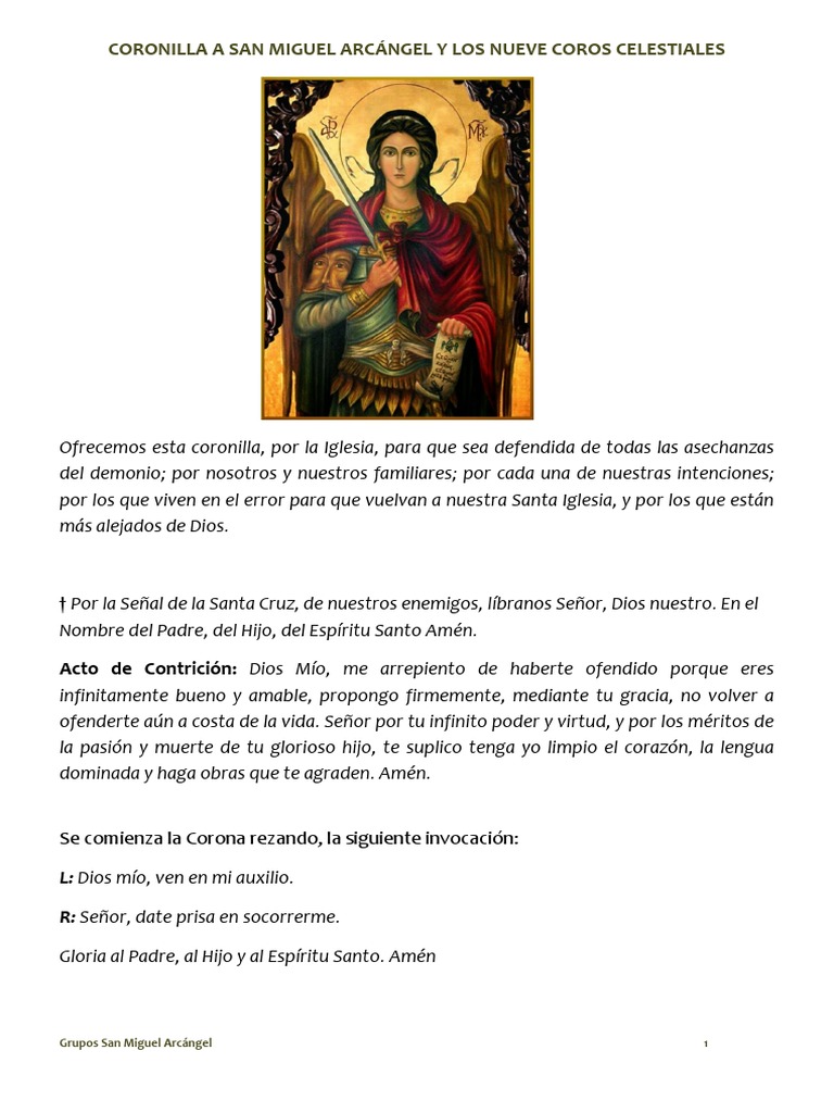 Coronilla A San Miguel Arcángel y Los Nueve Coros Celestiales | PDF ...