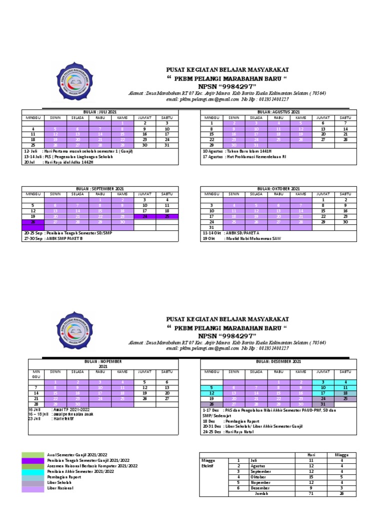 Kalender Akademik PKBM 2021/2022 | PDF