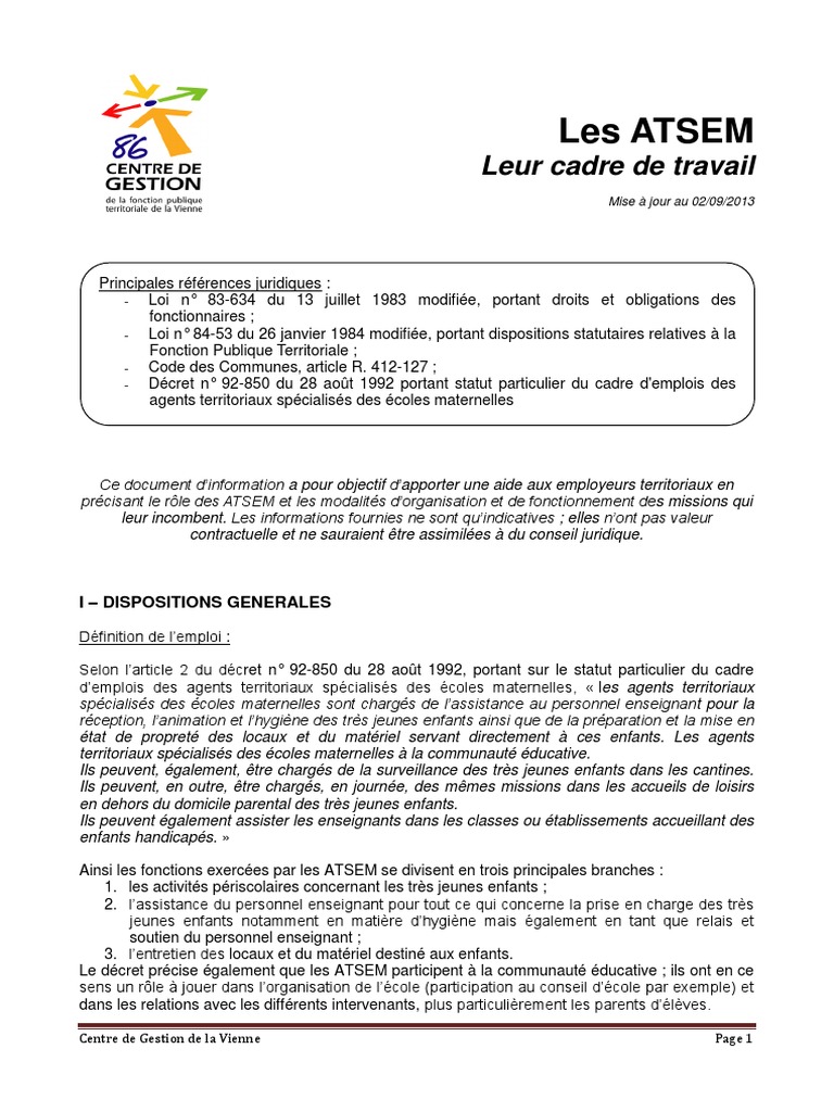 Fiche ATSEM - Cadre de Travail | PDF | Temps de travail