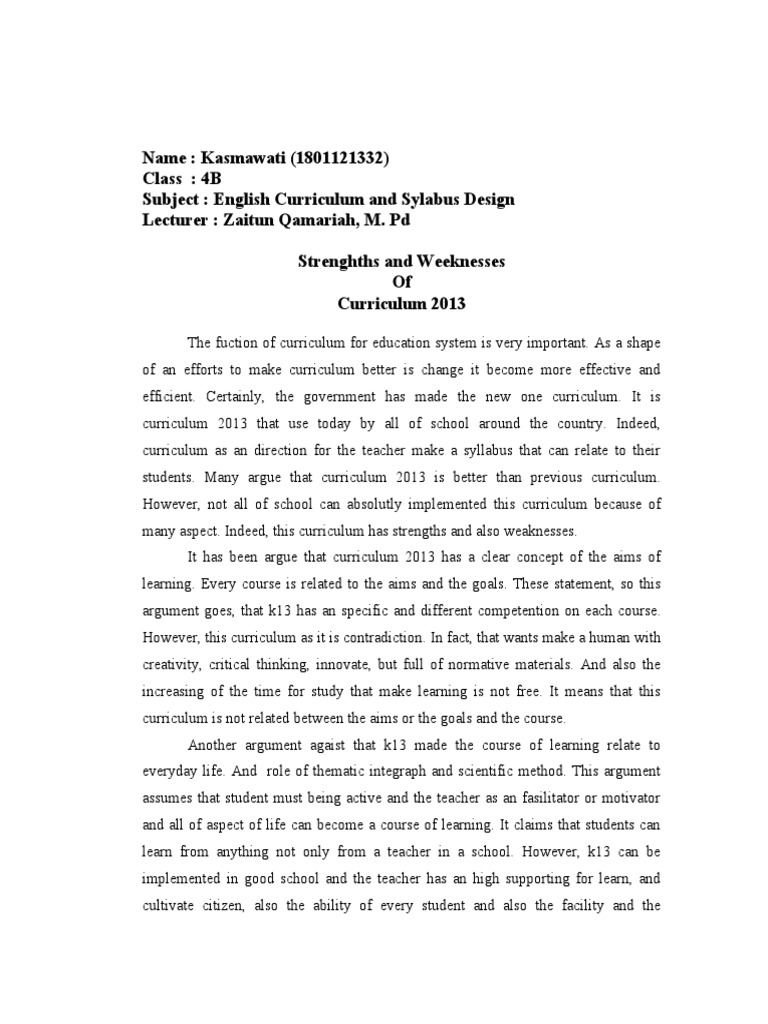 Argumentative Essay About Curriculum 2013 | PDF | Curriculum | Teachers