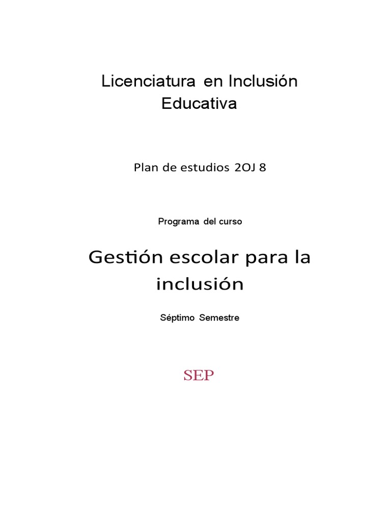 Gestión Escolar Para La Inclusión 1 Editable Pdf Plan De Estudios