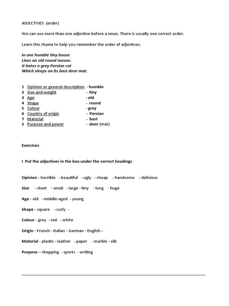 Adjective Order | PDF | Adjective