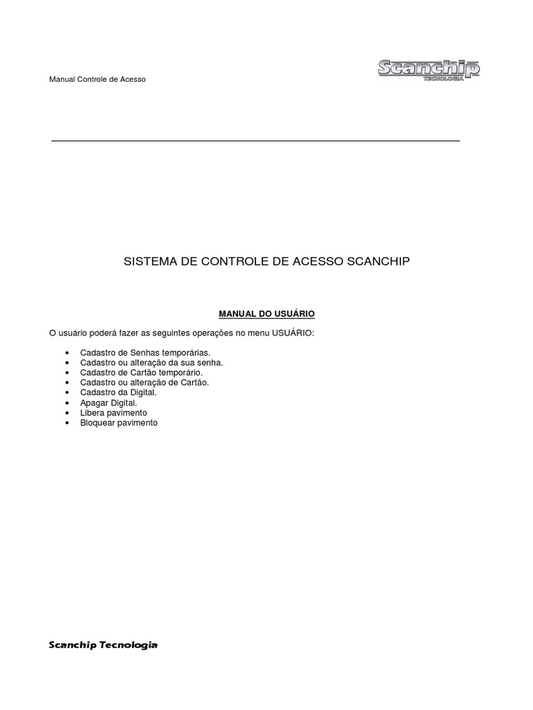 Manual do Sistema Scanchip Acesso | PDF | Senha | Biometria